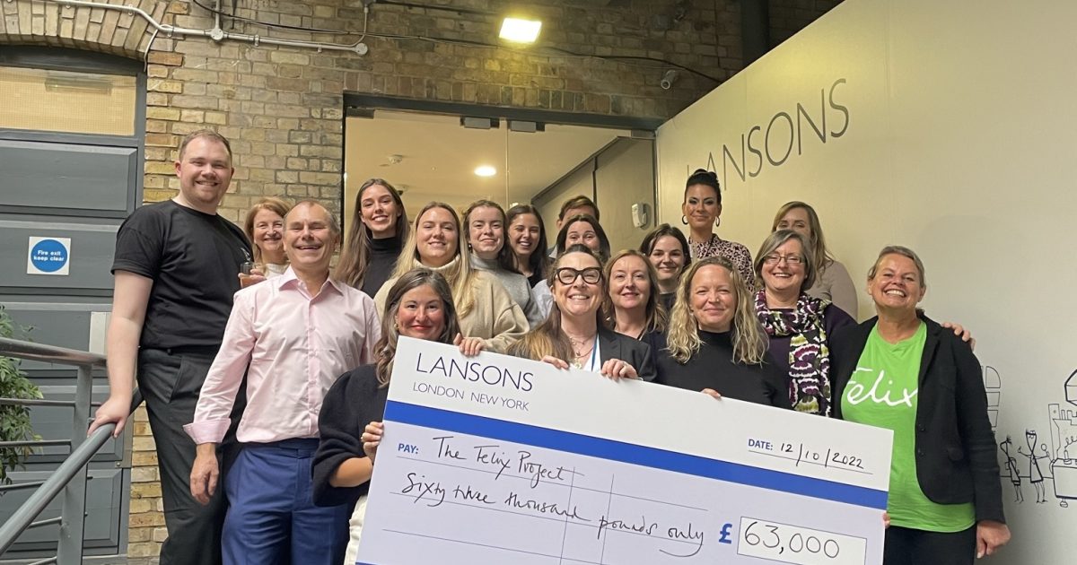 Lansons | 384,300 meals for our charity of the year, The Felix Project